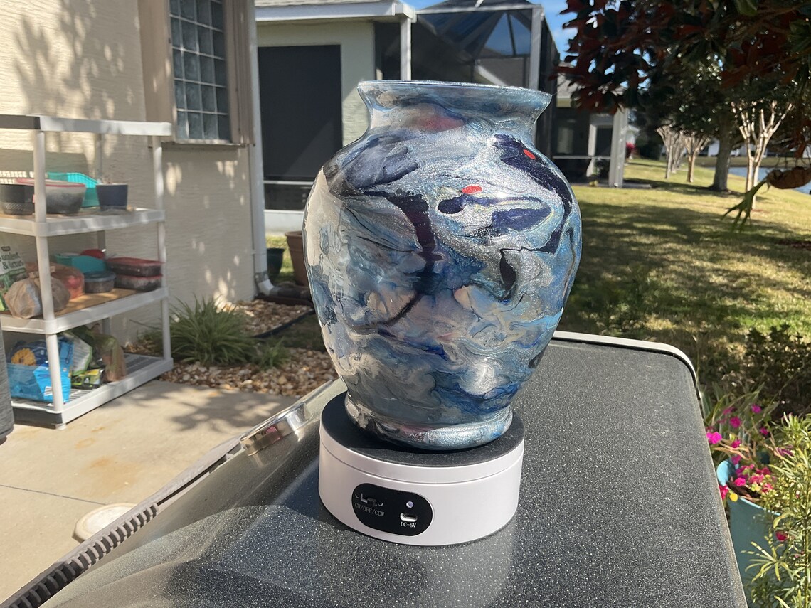 Vase, Vases, Resin, Blue Beauty, Decor, Hand Painted, Geodes Style ...