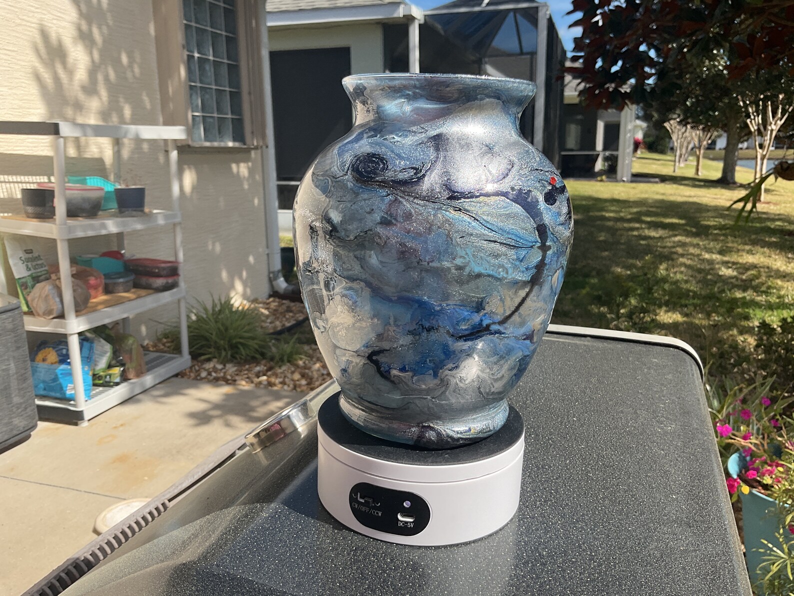 Vase, Vases, Resin, Blue Beauty, Decor, Hand Painted, Geodes Style ...