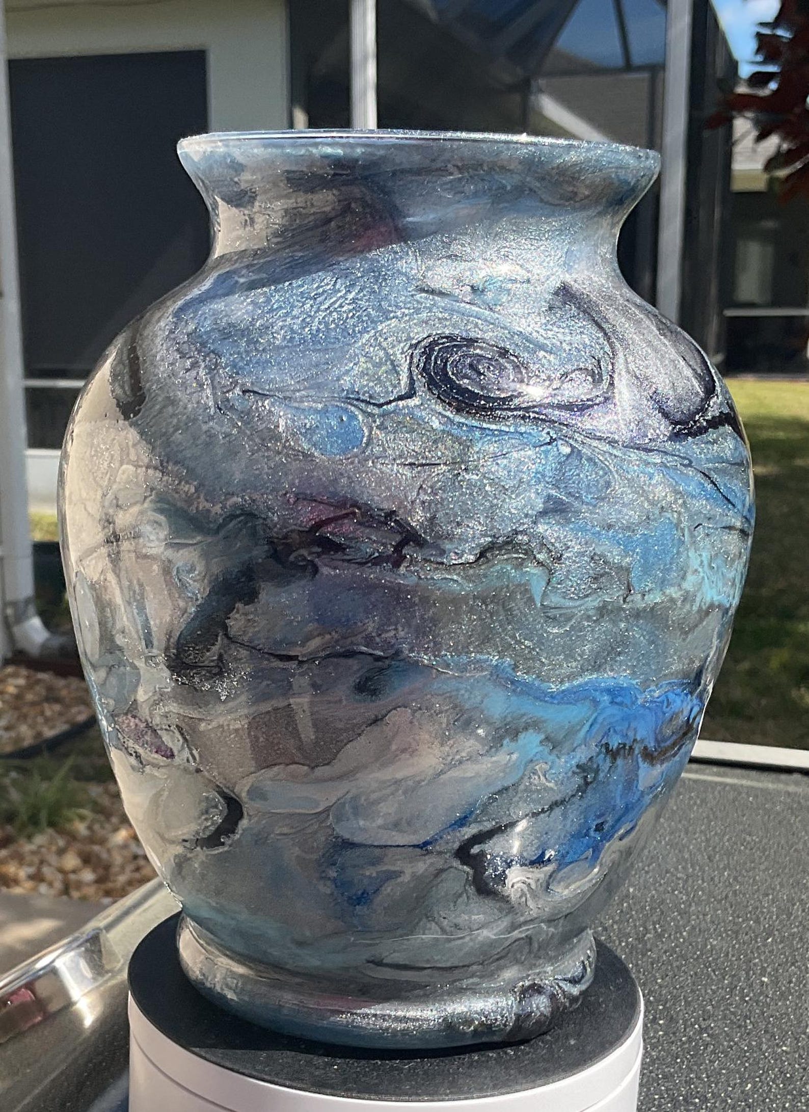 Vase, Vases, Resin, Blue Beauty, Decor, Hand Painted, Geodes Style ...