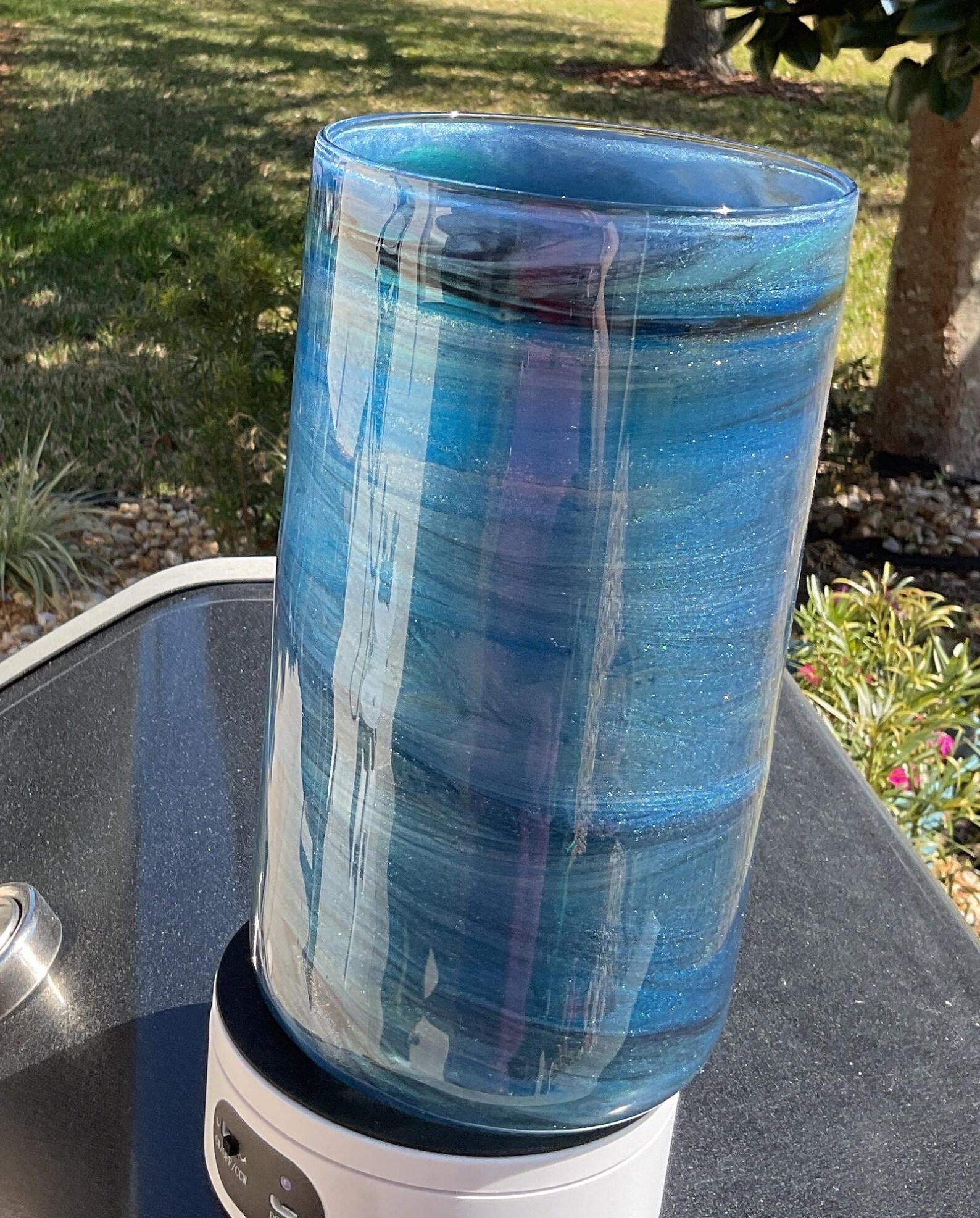 Hand Painted Geode Style Larger Vase Study in Blues Hand Painted, Mica ...