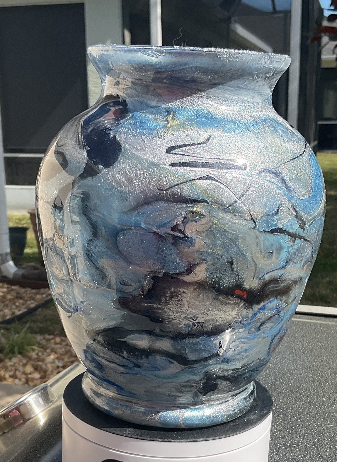 Vase, Vases, Resin, Blue Beauty, Decor, Hand Painted, Geodes Style ...