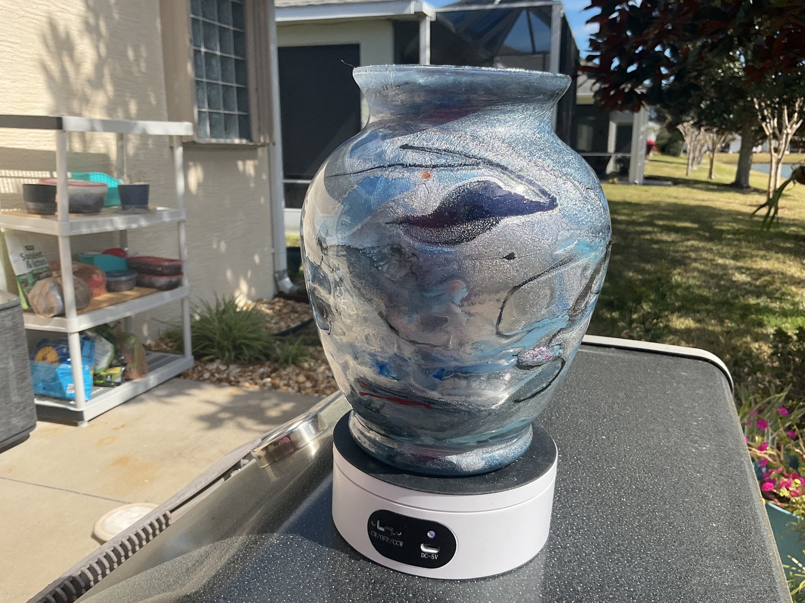Vase, Vases, Resin, Blue Beauty, Decor, Hand Painted, Geodes Style ...