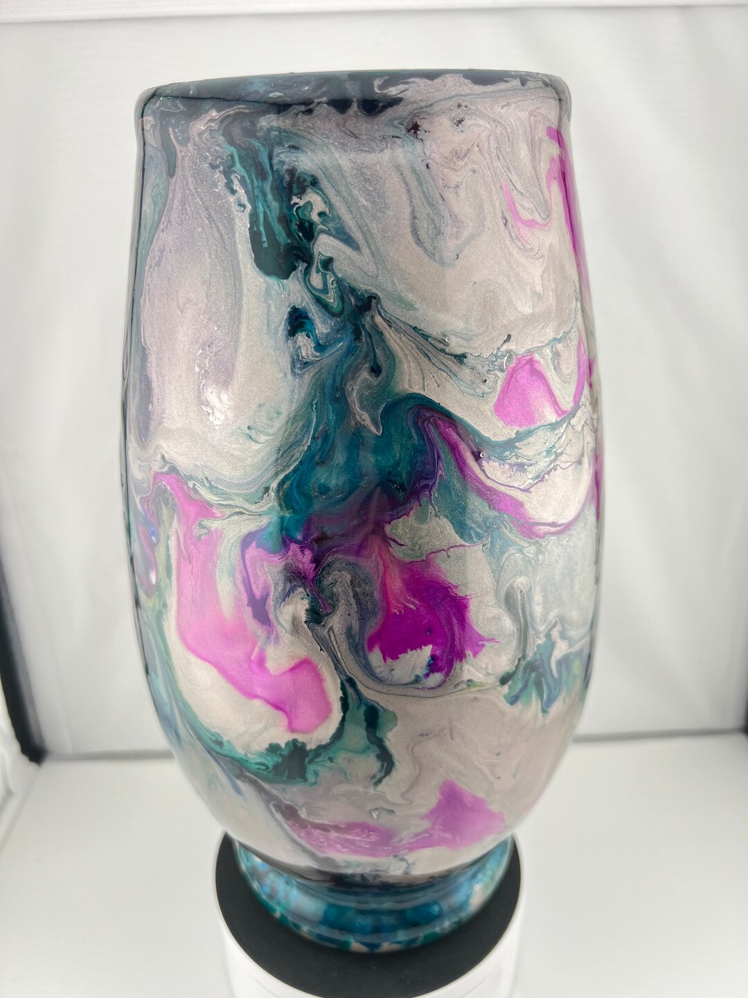 Hand Painted Geode Style Larger VASE , Study in Silver, Seller Made ...