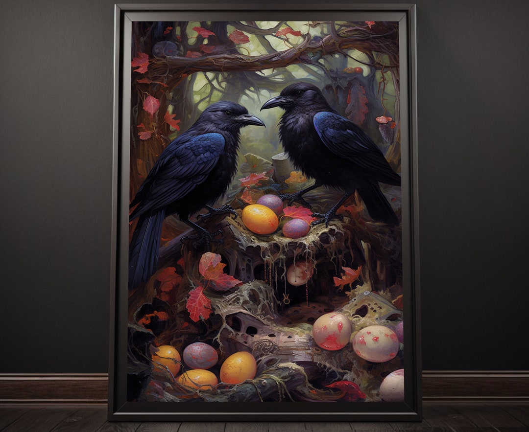 Nesting Crows Poster Print, Crow Wall Art, Crow Lover Gift, Cottagecore ...