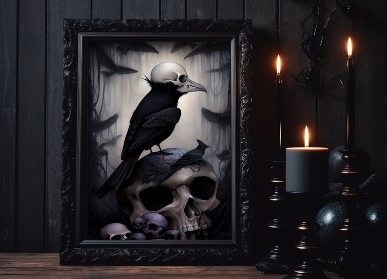 Crow Skull Poster Print, Crow Wall Art, Crow Lover Gift, Gothic Bird ...