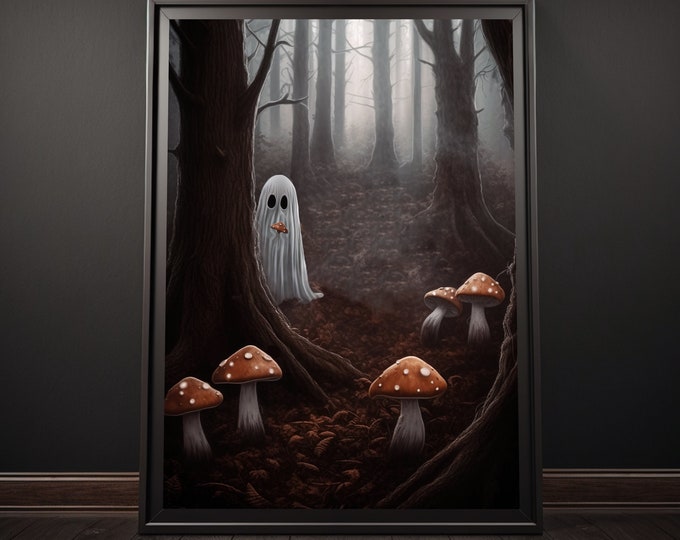 Spooky Cute Mushroom Forest Ghost, Ghost Wall Art, Ghost Home Décor ...