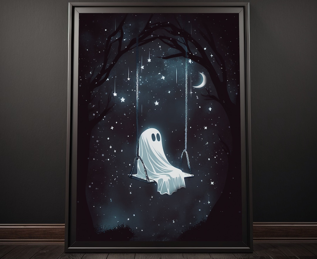 Ghost on a Swing Poster Print, Creepy Cute Wall Art, Cute Ghost Wall ...