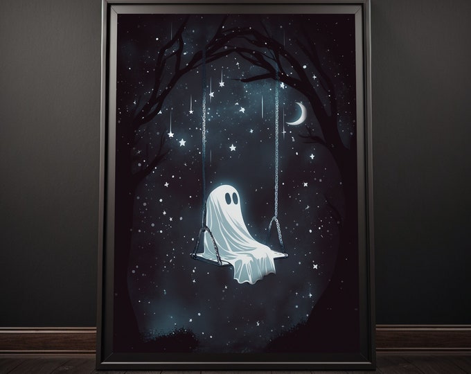 Ghost on a Swing Poster Print, Creepy Cute Wall Art, Cute Ghost Wall ...