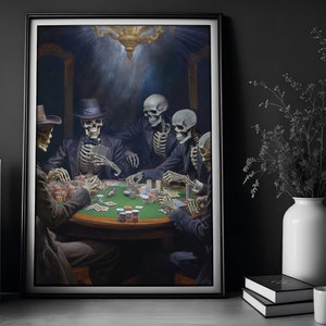 Skeletons Playing Poker Poster, Skeleton Wall Art, Skeleton Art Print ...