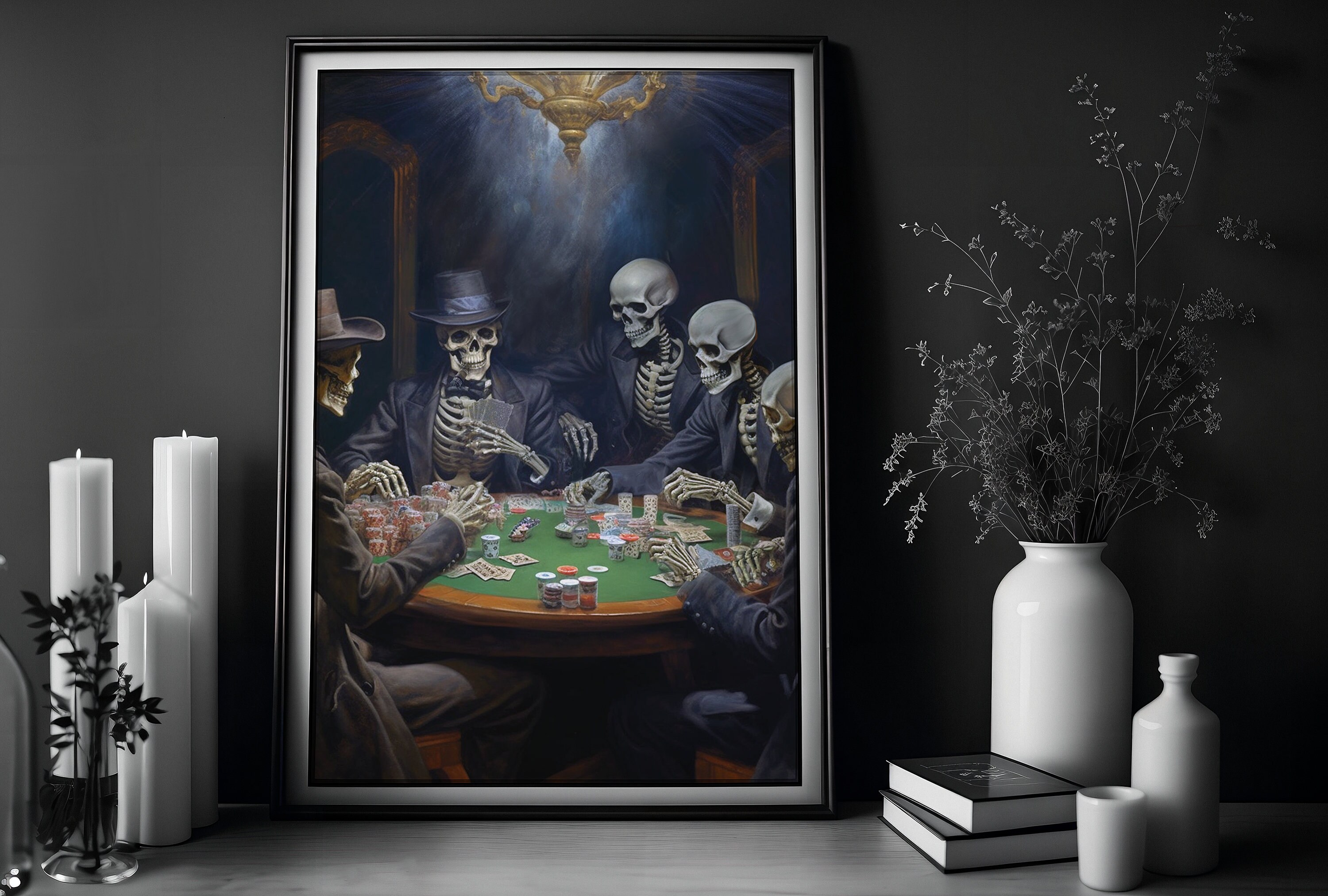 Skeletons Playing Poker Poster, Skeleton Wall Art, Skeleton Art Print ...