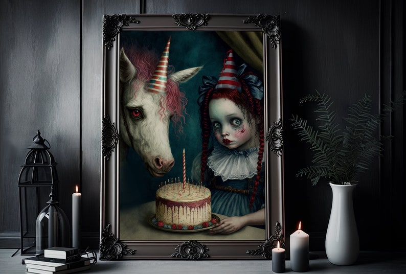 A Girl & Her Unicorn Poster Creepy Cute Horror Wall Art - Etsy