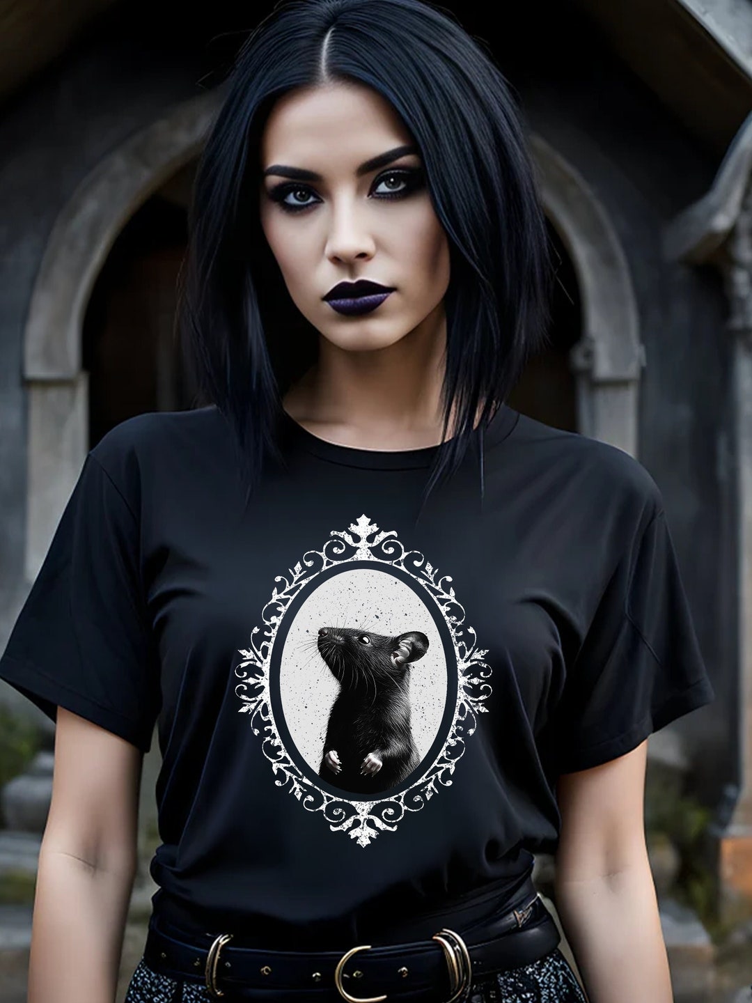 Victorian Black Rat T-shirt, Black Rat Graphic Apparel, Vintage Rat ...