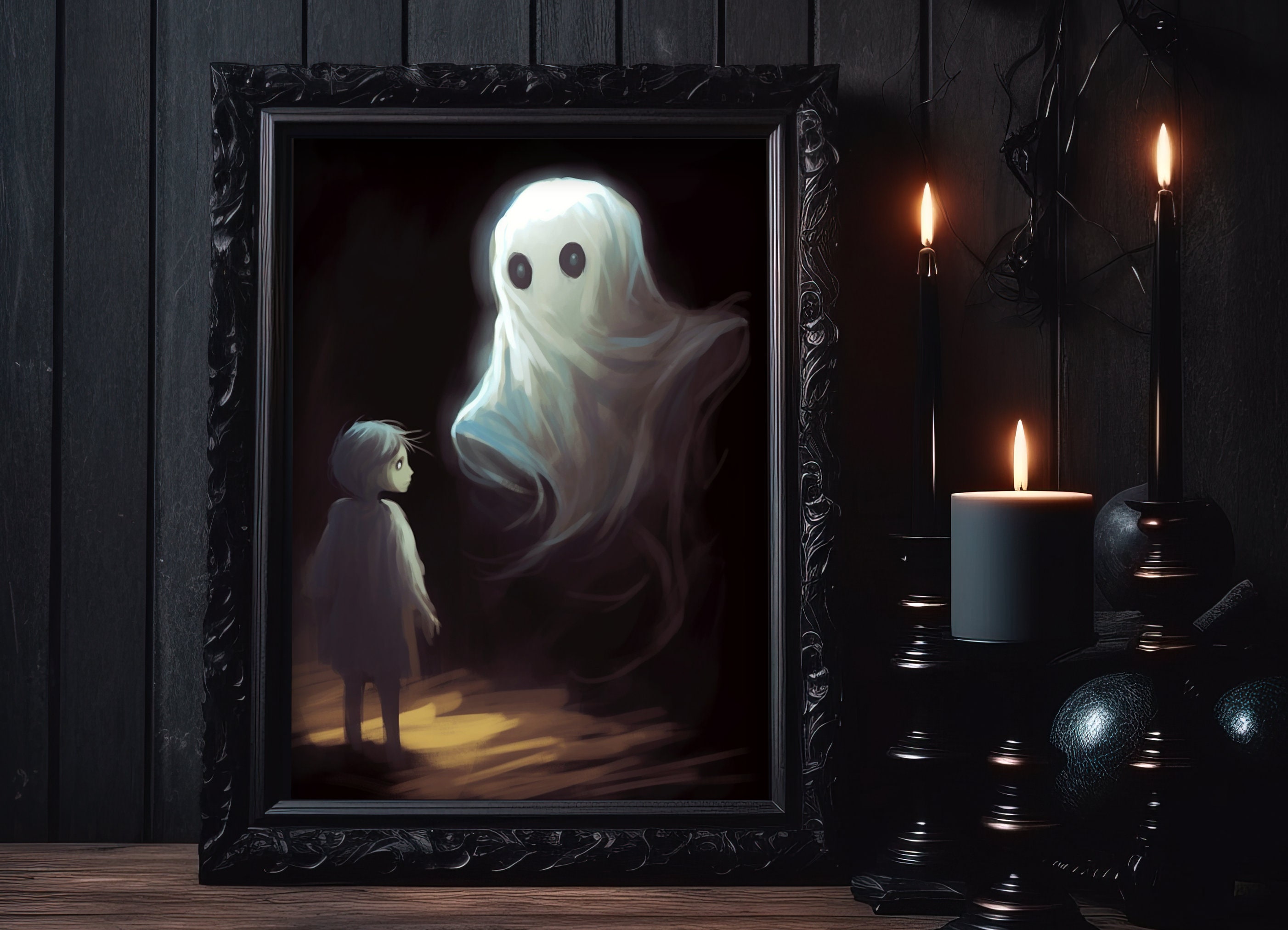 A Girl & A Ghost Poster Print, Cute Ghost Wall Art, Ghost Decor, Ghost ...