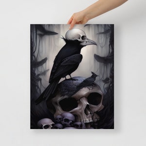Crow Skull Poster Print, Crow Wall Art, Crow Lover Gift, Gothic Bird ...