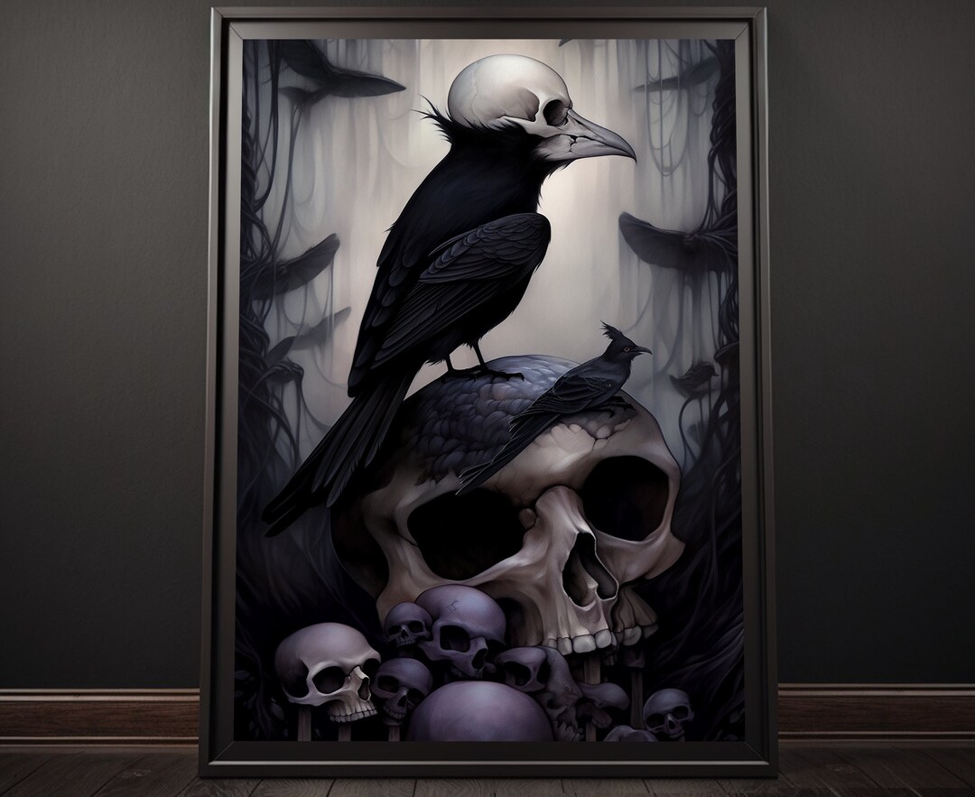 Crow Skull Poster Print, Crow Wall Art, Crow Lover Gift, Gothic Bird ...