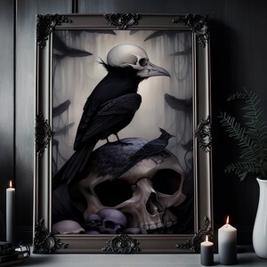 Crow Skull Poster Print, Crow Wall Art, Crow Lover Gift, Gothic Bird ...