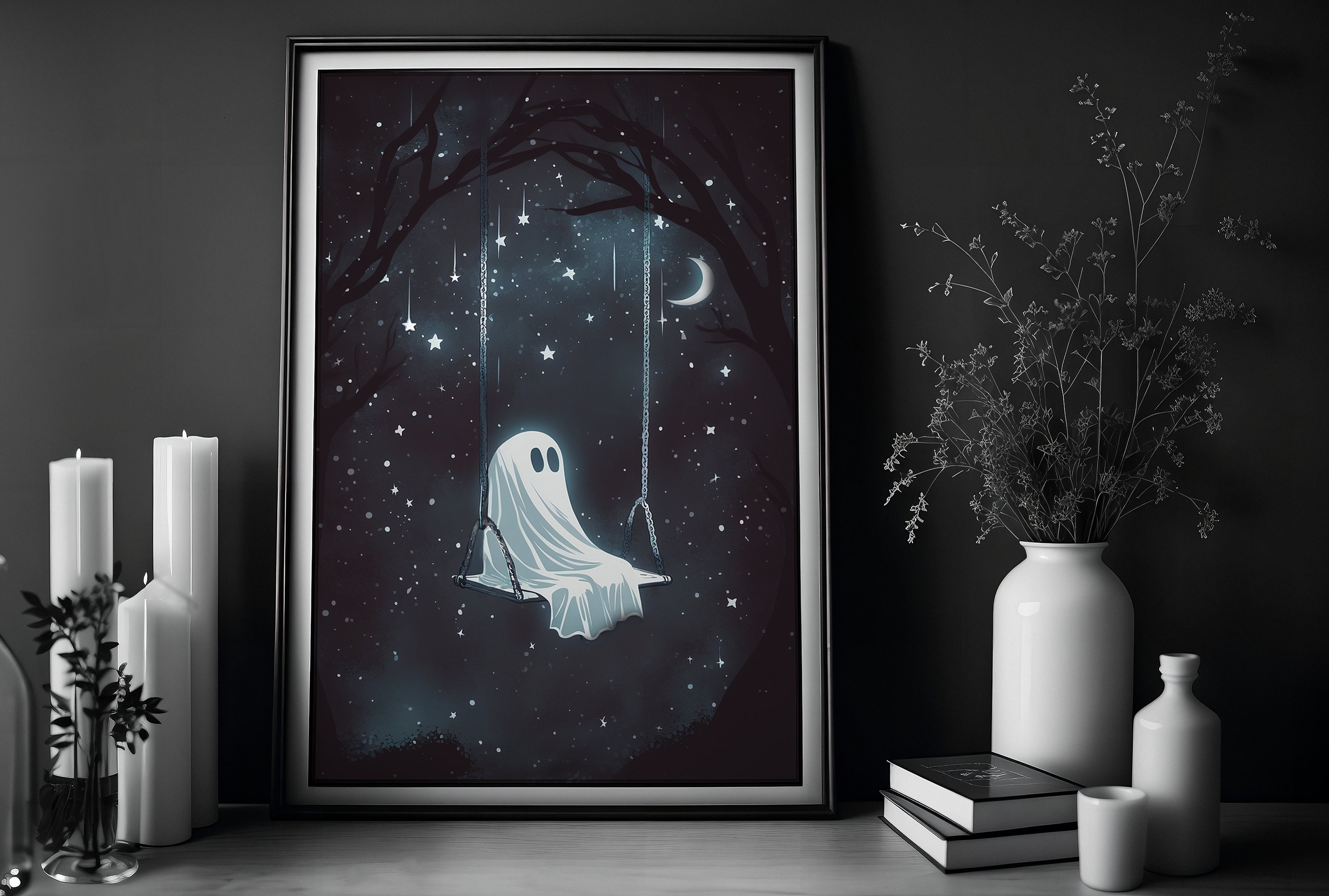 Ghost on a Swing Poster Print, Creepy Cute Wall Art, Cute Ghost Wall ...