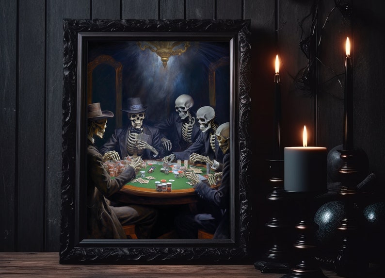 Skeletons Playing Poker Poster, Skeleton Wall Art, Skeleton Art Print ...