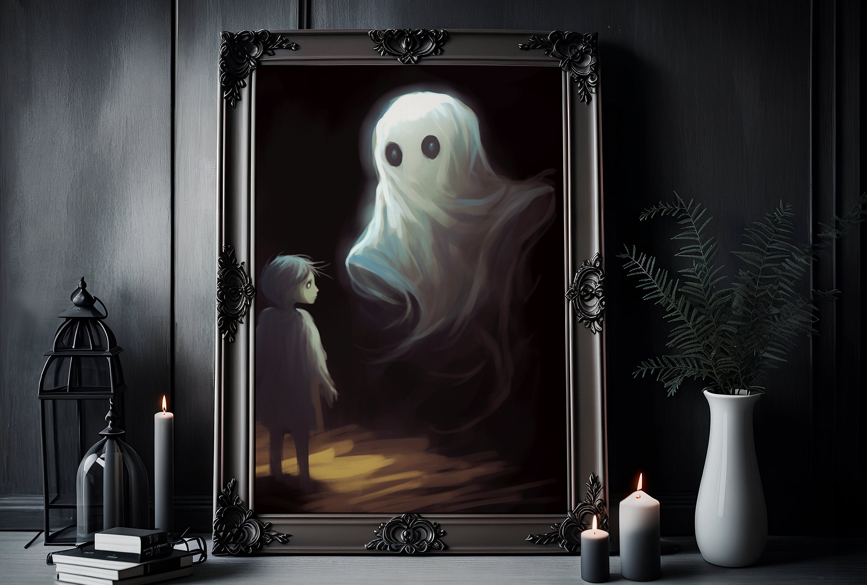 A Girl & A Ghost Poster Print, Cute Ghost Wall Art, Ghost Decor, Ghost ...