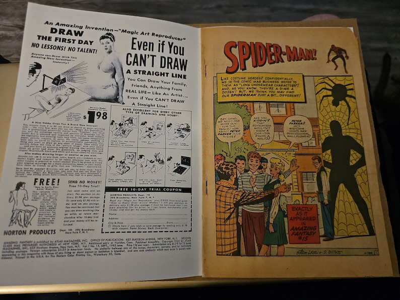 Amazing Fantasy 15 1st Spiderman Facsimile Reprint Comic Book With ...