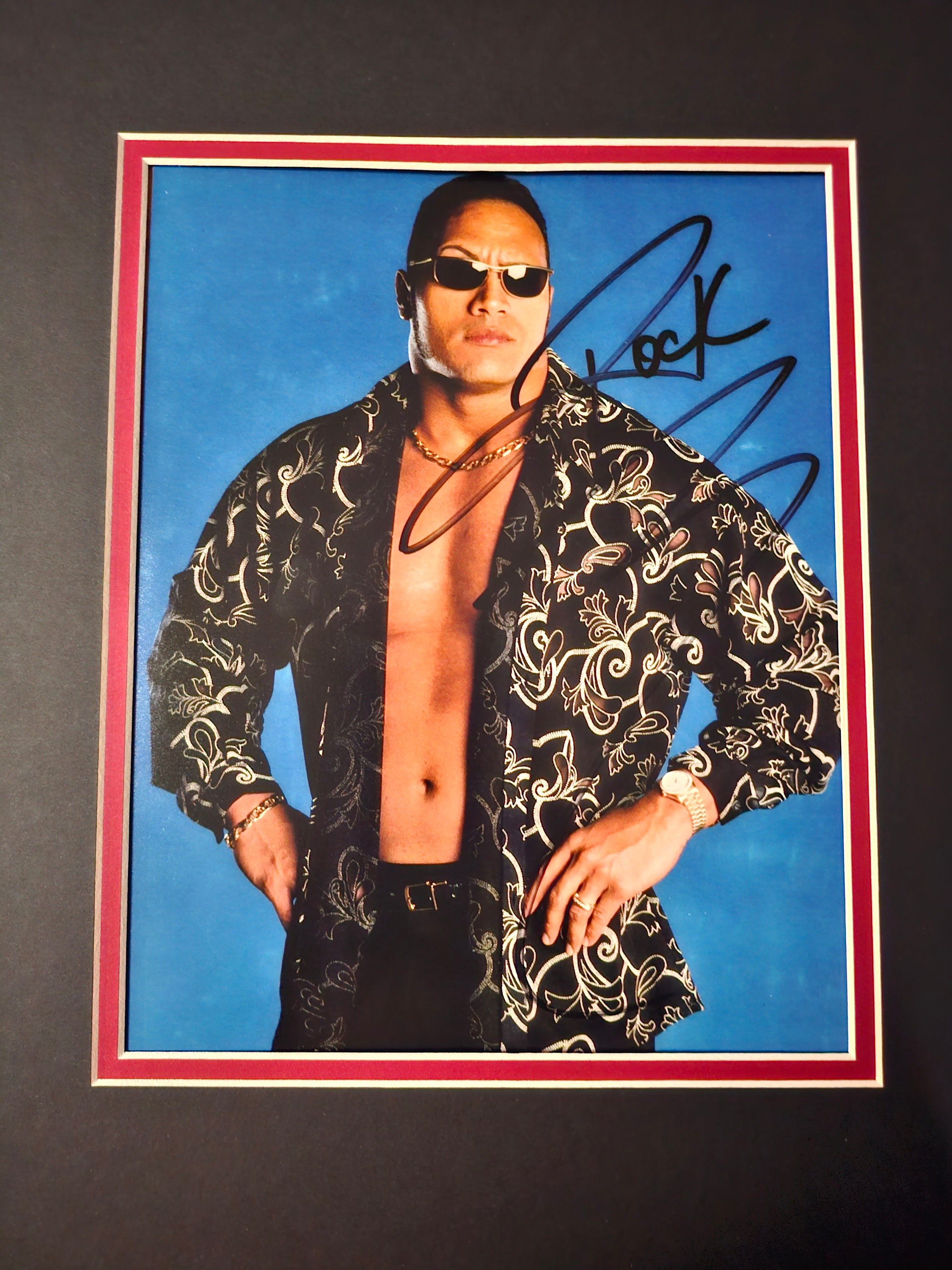 WWF WWE Dwayne the Rock Johnson Autographed Photo With Double Mat ...