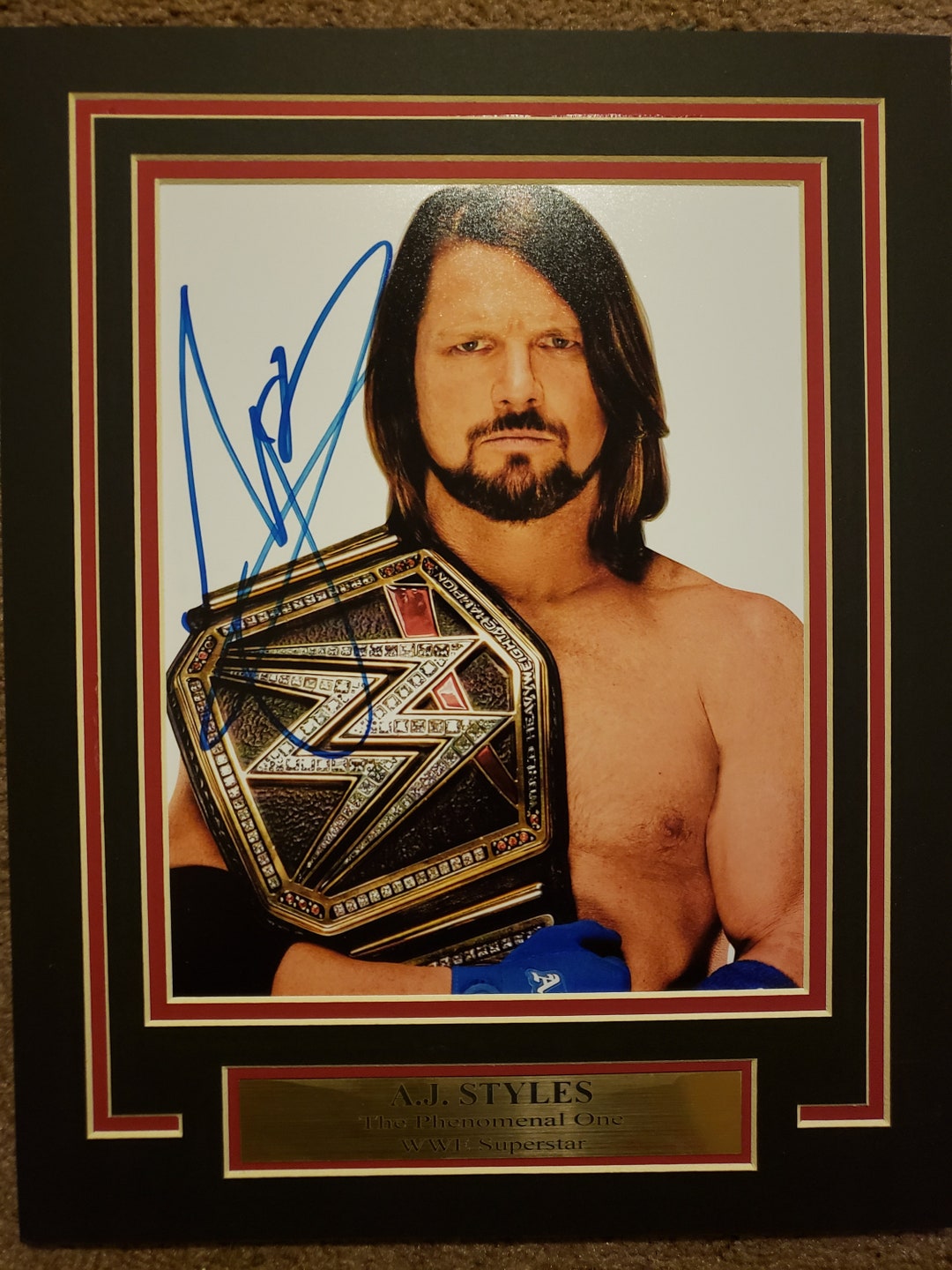 WWE AJ STYLES Autographed Photo With Double Mat and Name Plate - Etsy