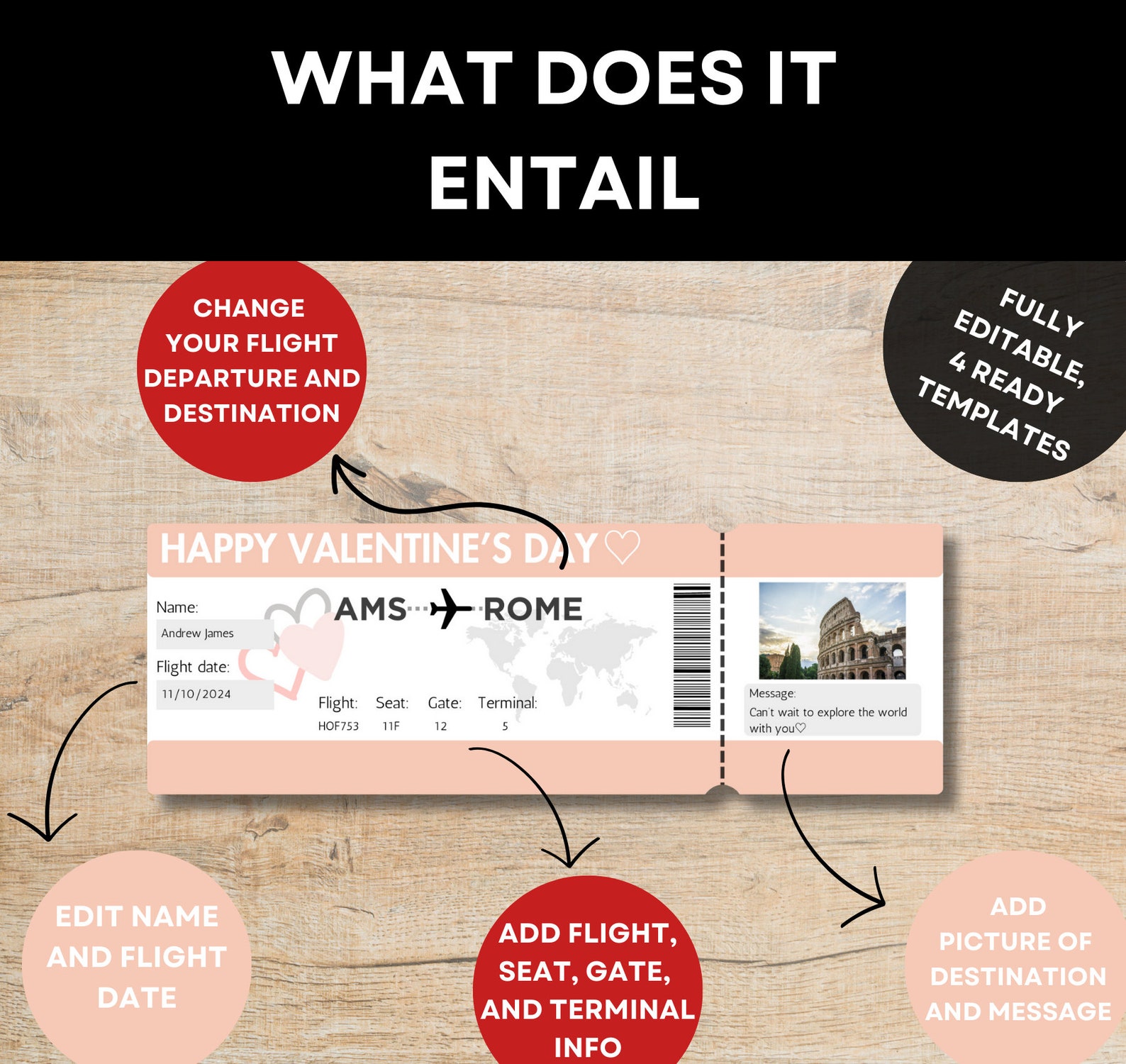 Boarding Ticket Valentine's Day. Valentine's Travel Gift. Destination ...