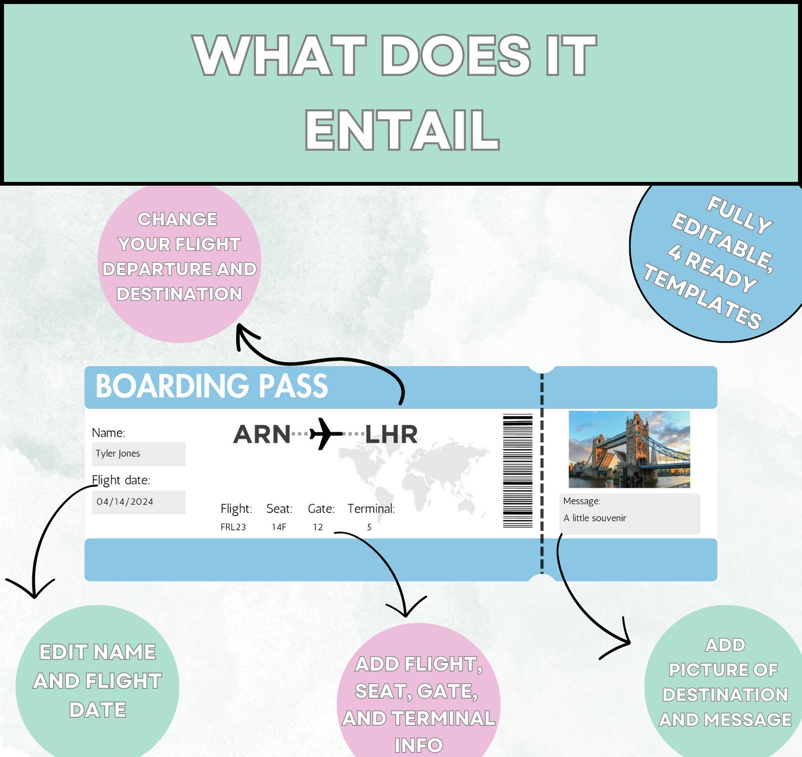 Boarding Pass Template Editable Boarding Pass Boarding Ticket - Etsy