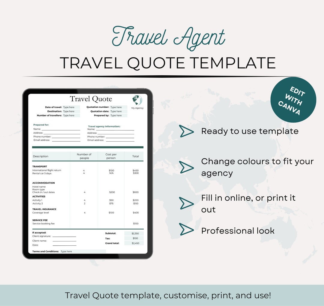 Travel Agent Quote Template. Travel Agent Template. Inquiry Template ...