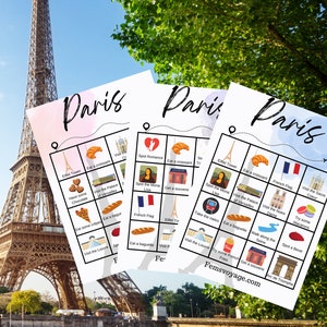 City Travel Scavenger Hunt Cards Paris, 3 Variations. Paris Bingo ...