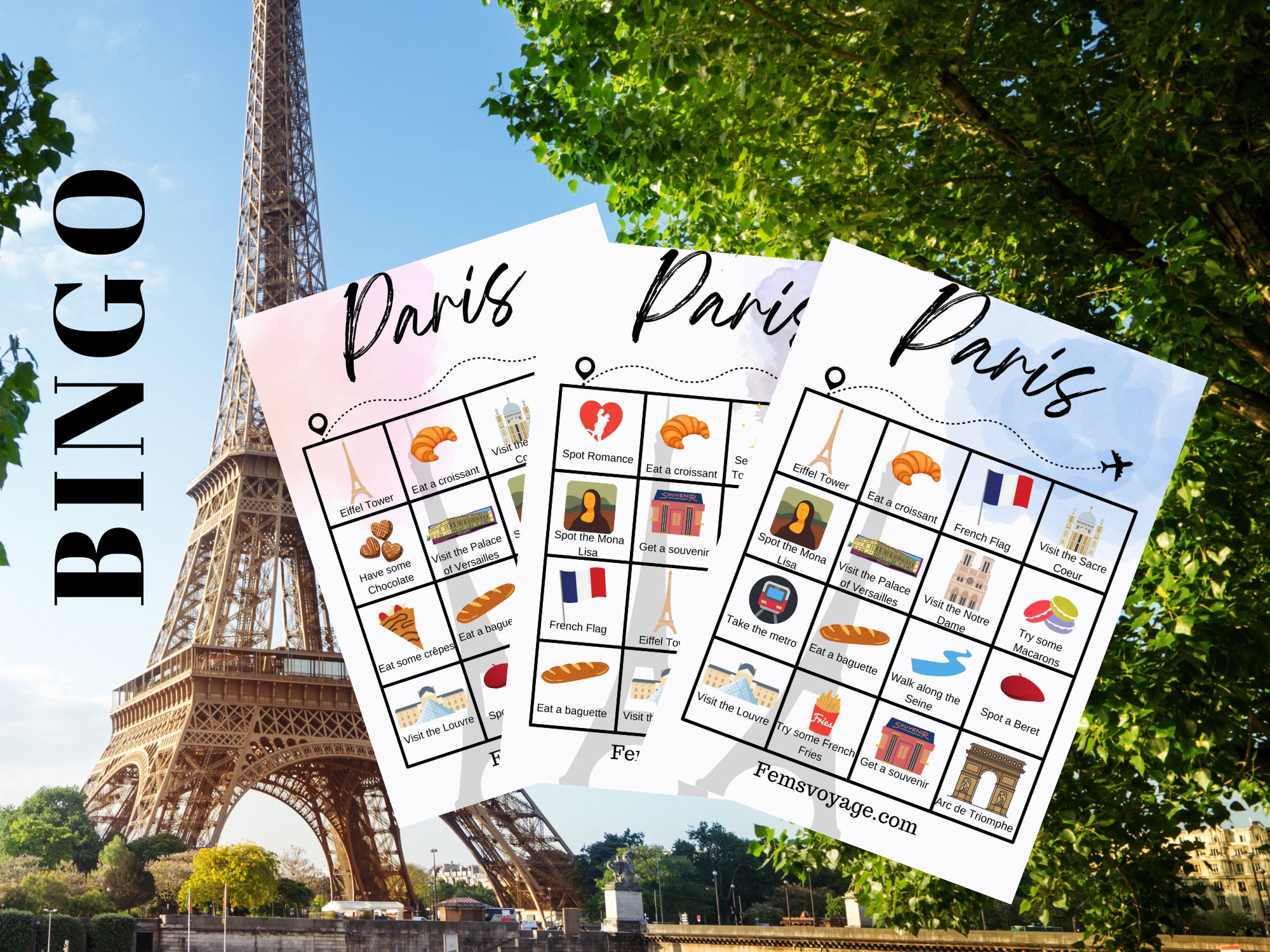 City Travel Scavenger Hunt Cards Paris, 3 Variations. Paris Bingo ...