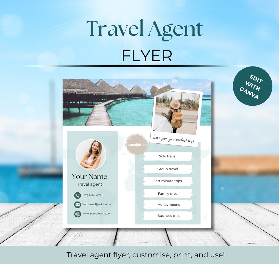 Travel Agent Flyer Digital Download Editable Travel Agent Templates ...