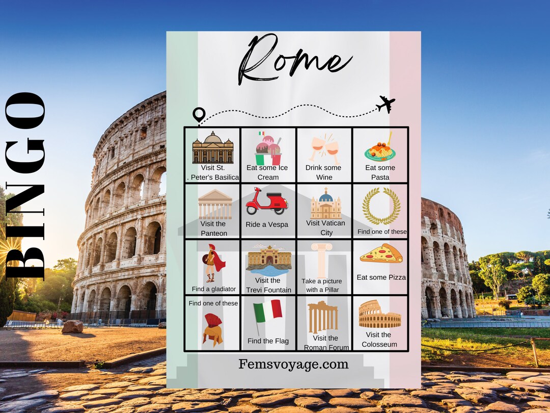 Rome City Travel Bingo Cards, 3 Variations. Rome Bingo - Etsy