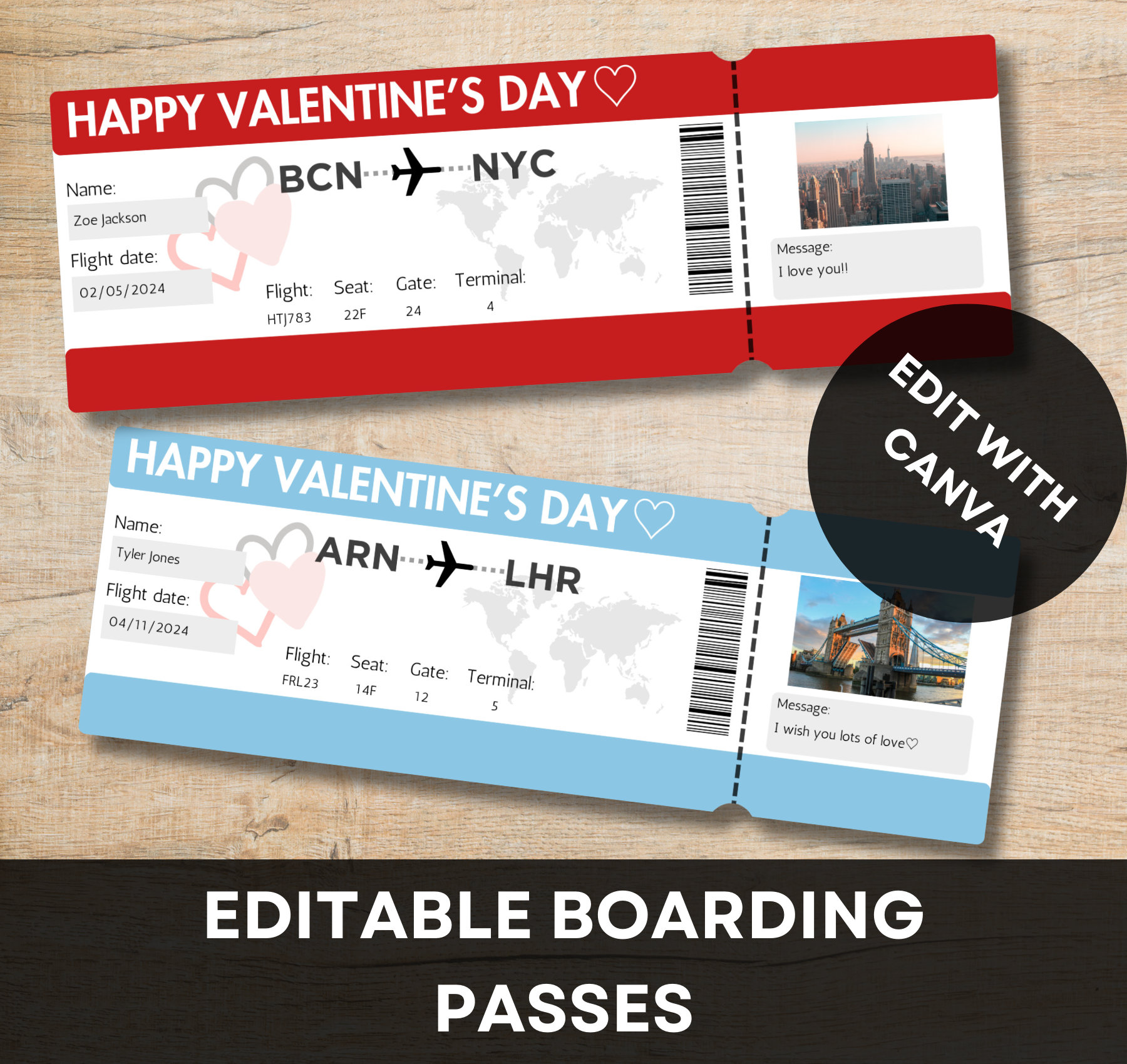 Boarding Ticket Valentine's Day. Valentine's Travel Gift. Destination ...