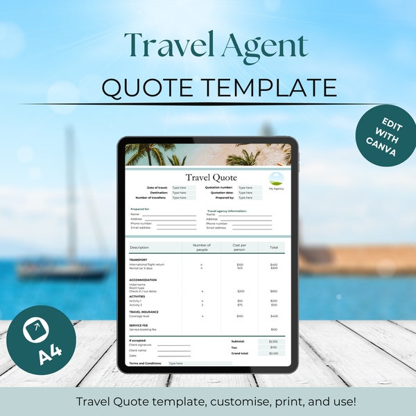 Travel Agent Quote Template - Etsy