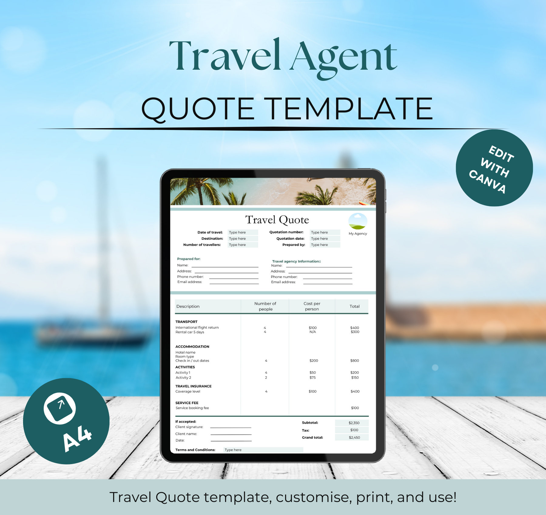 Travel Agent Quote Template. Travel Agent Template. Inquiry Template ...