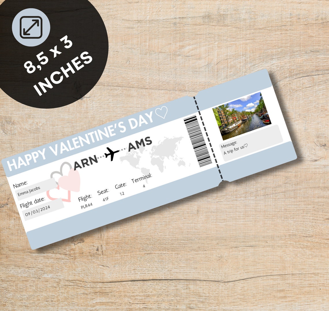 Boarding Ticket Valentine's Day. Valentine's Travel Gift. Destination ...
