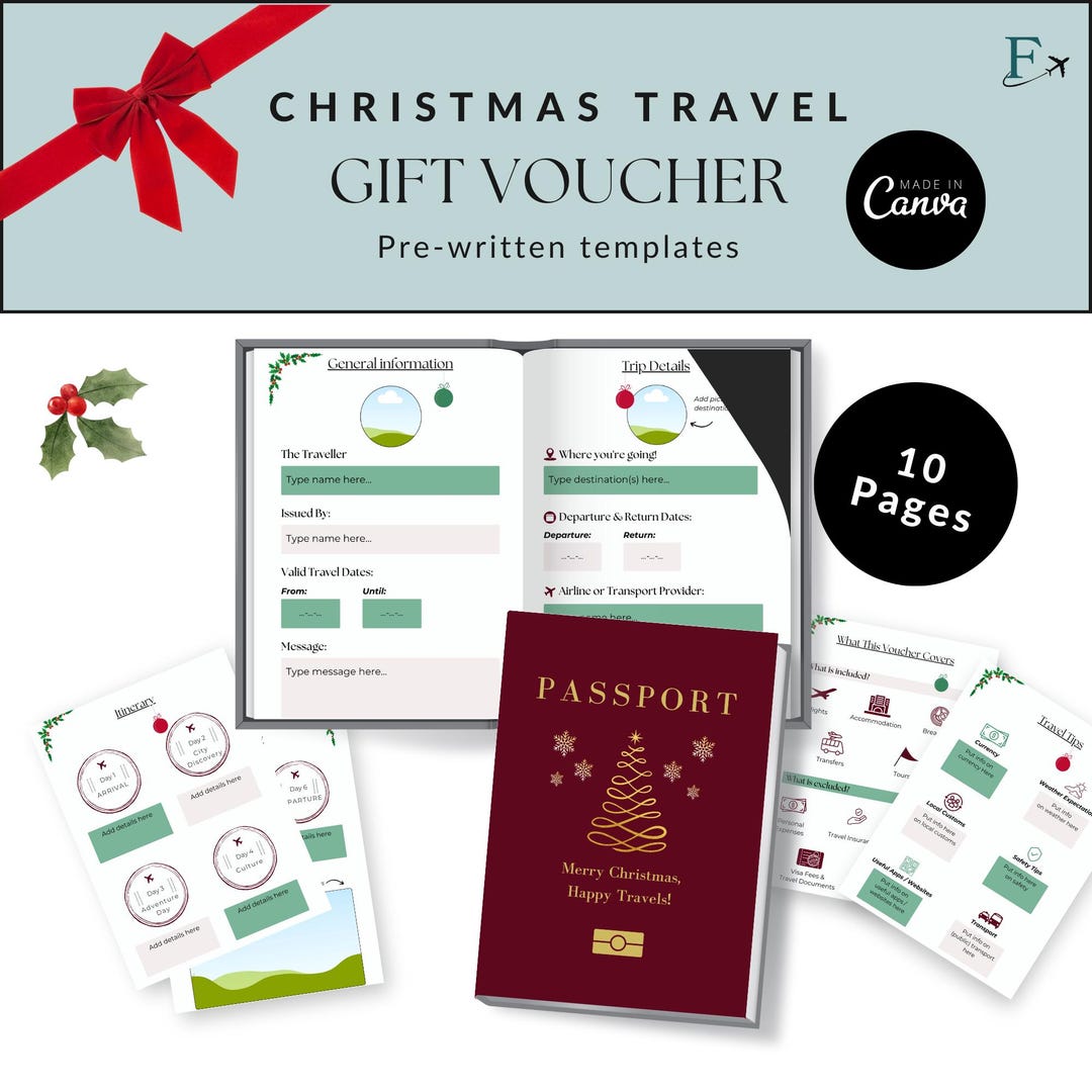 Christmas Passport Gift Certificate Template | Travel Voucher ...