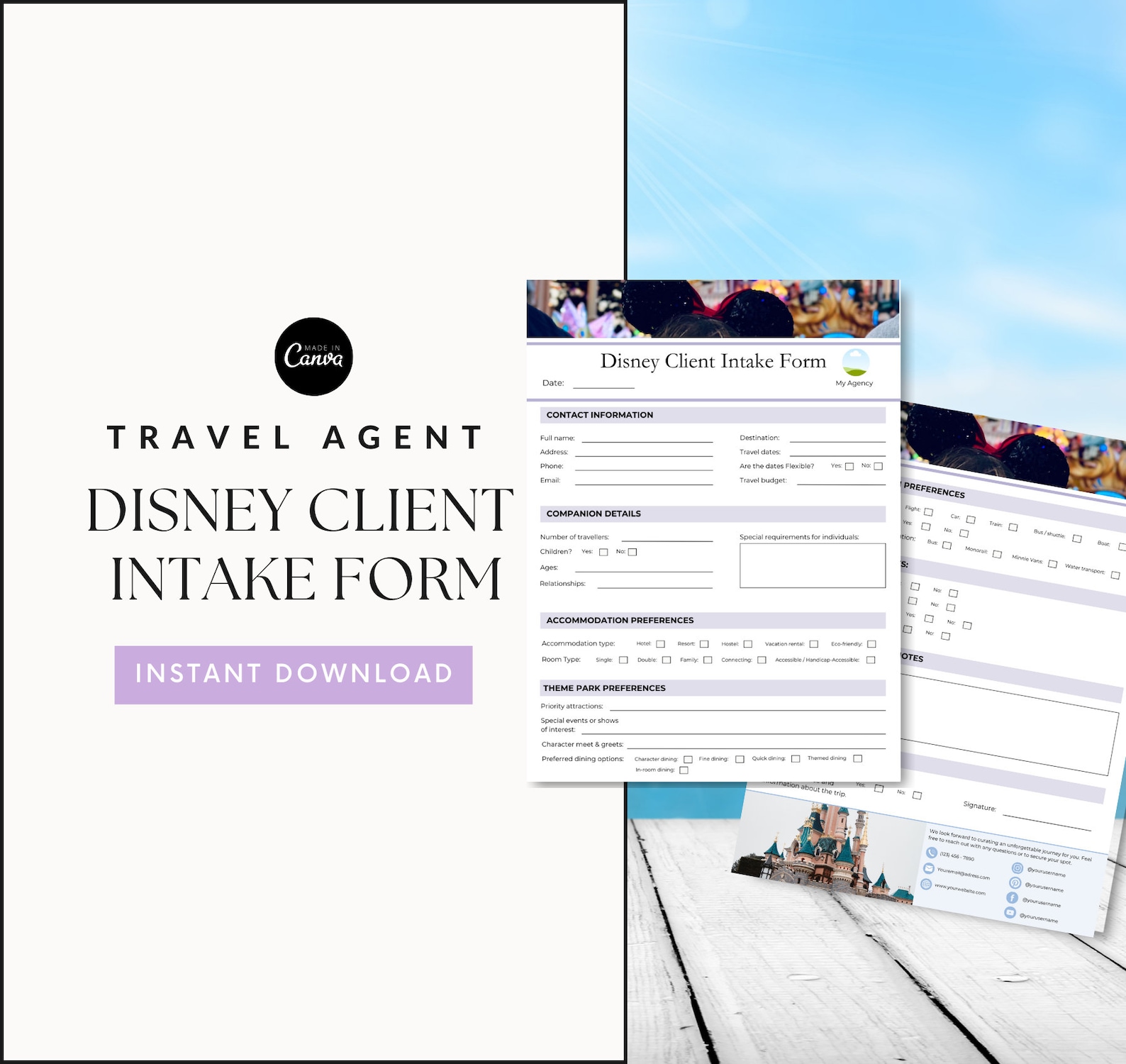 WDW Client Intake Form Travel Agent Travel Agent Templates Forms for ...