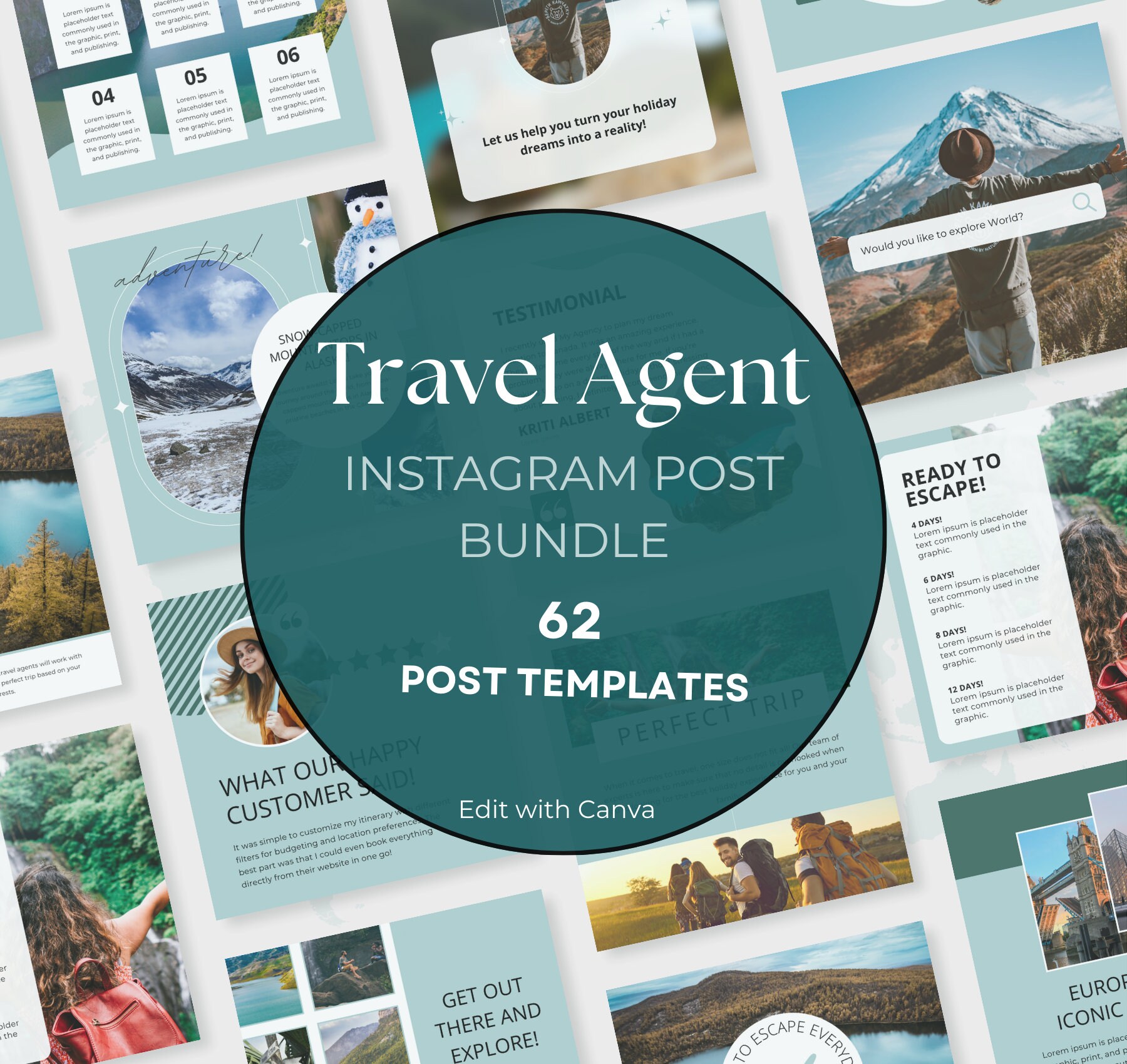 Travel Agent Instagram Post Bundle. Social Media Posts Travel Agent ...