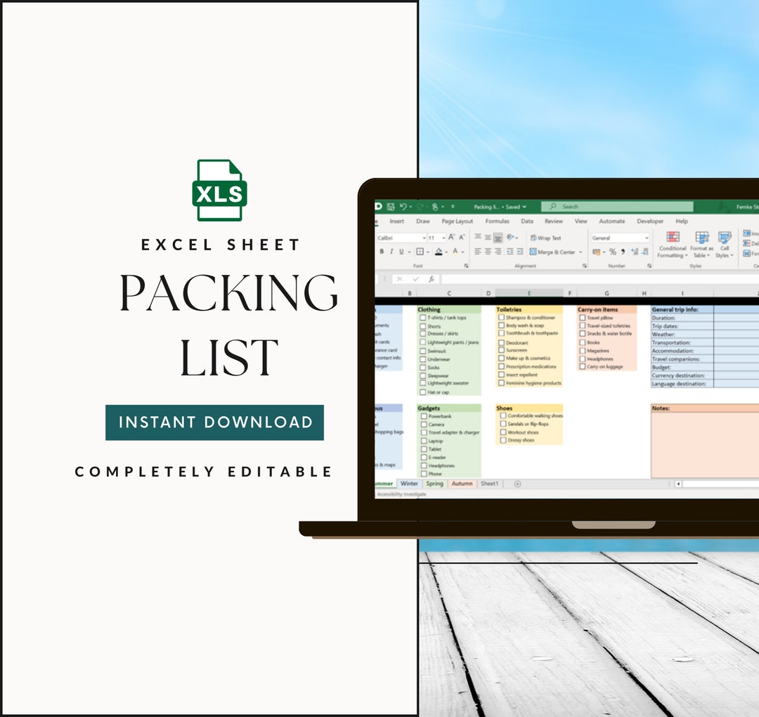 Travel Packing List Editable Packing List Four Seasons Editable Packing ...