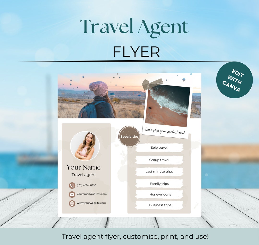 Travel Agent Flyer Digital Download Editable Travel Agent Templates ...