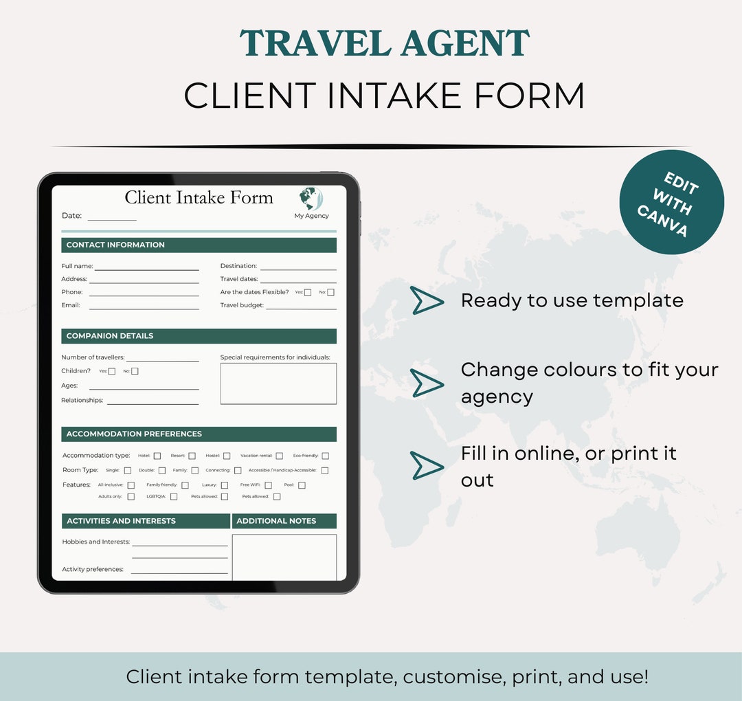 Client Intake Form Travel Agent. Travel Agent Templates. Forms for ...
