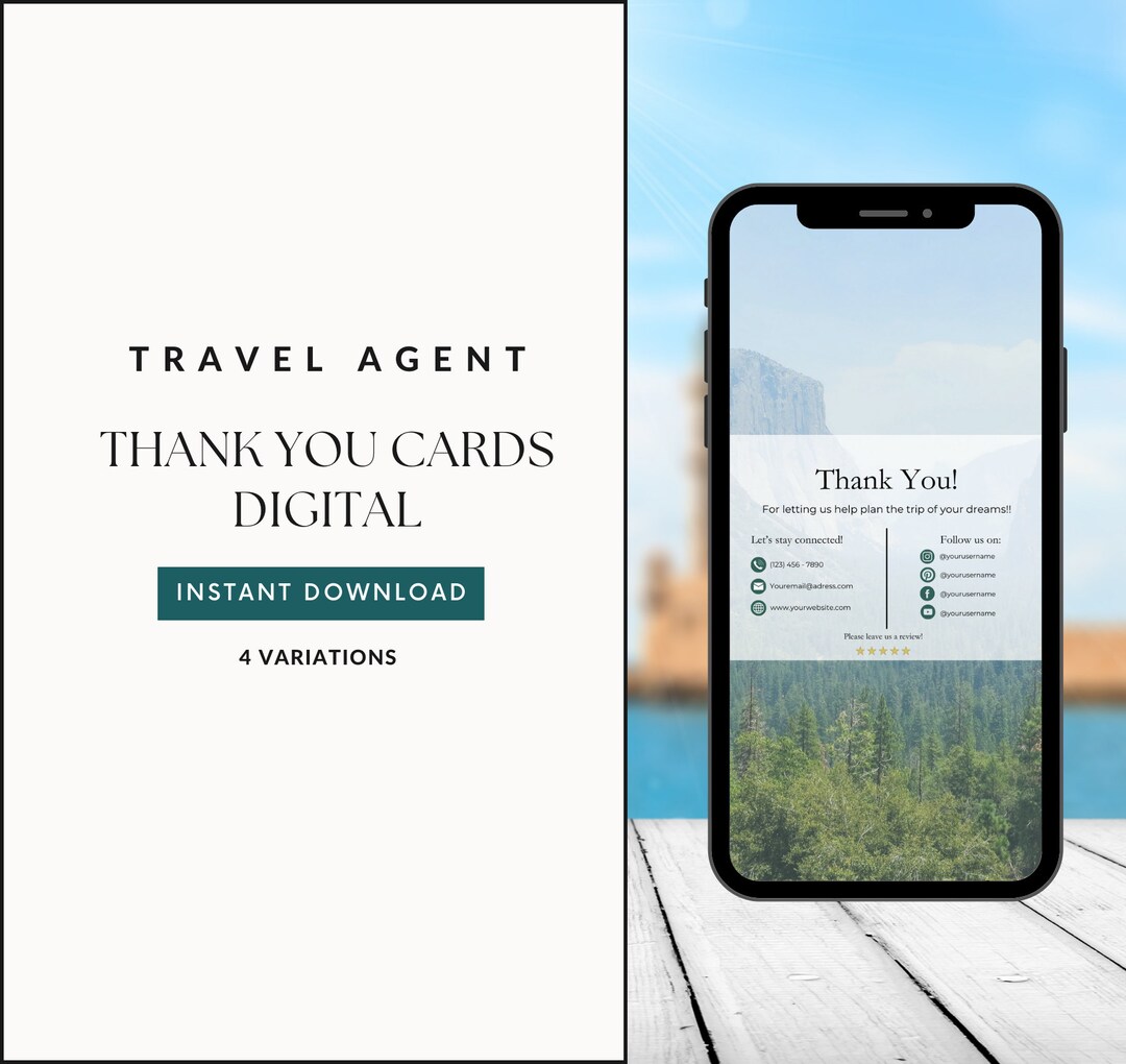 Digital Thank You Cards Travel Agent Travel Agent Templates Travel ...