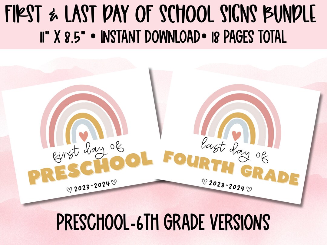 Rainbow First & Last Day of School Sign Bundle | Printable | Instant ...