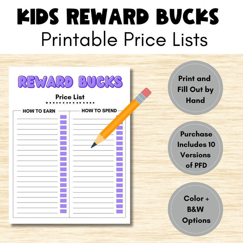 Reward Bucks for Kids, Downloadable, Money Award Bucks, Kids Chore ...