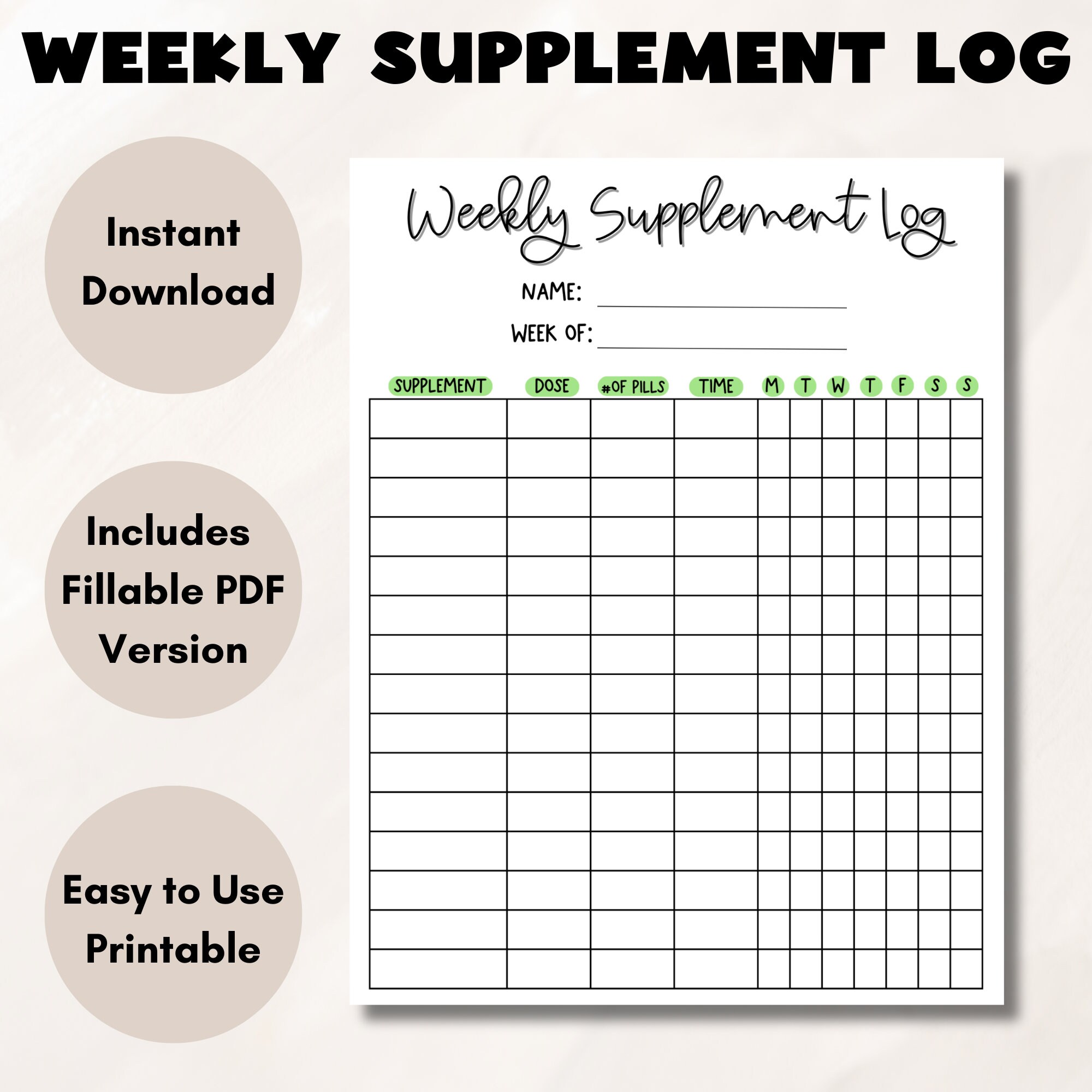 Editable Weekly Medication Log, Printable Medicine Intake Tracker ...