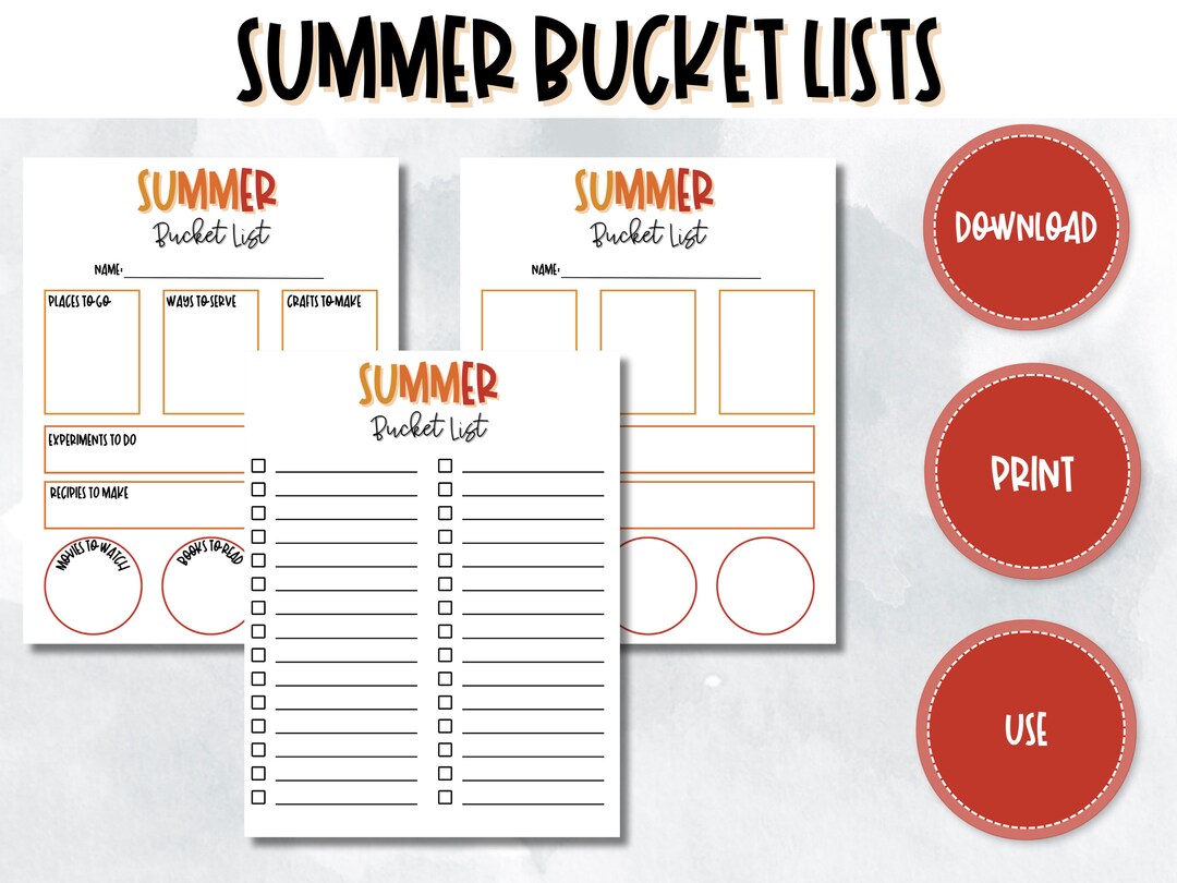 Summer Bucket Lists | Bucket Lists for Kids| Bucket List for Adults ...