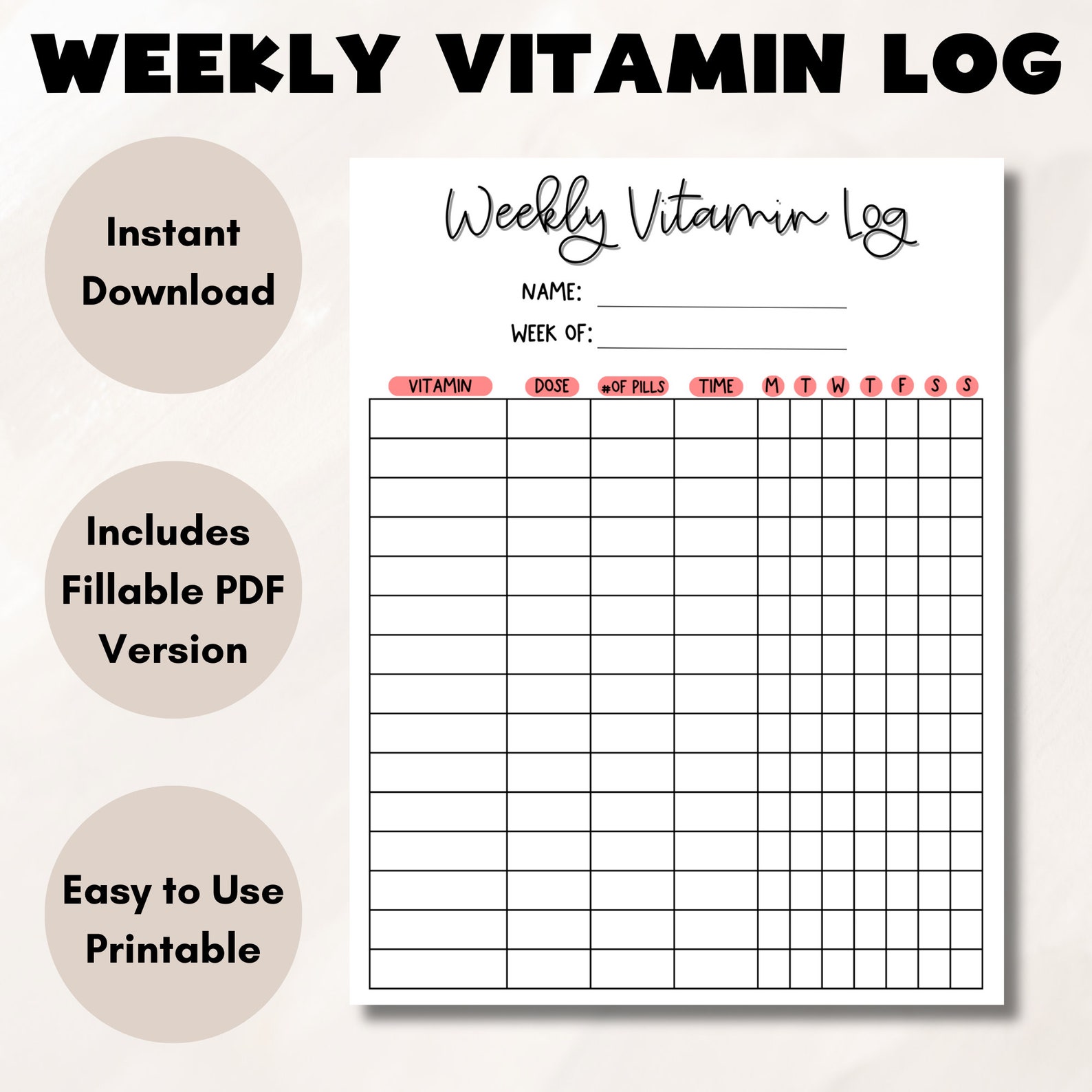 Editable Weekly Medication Log, Printable Medicine Intake Tracker ...