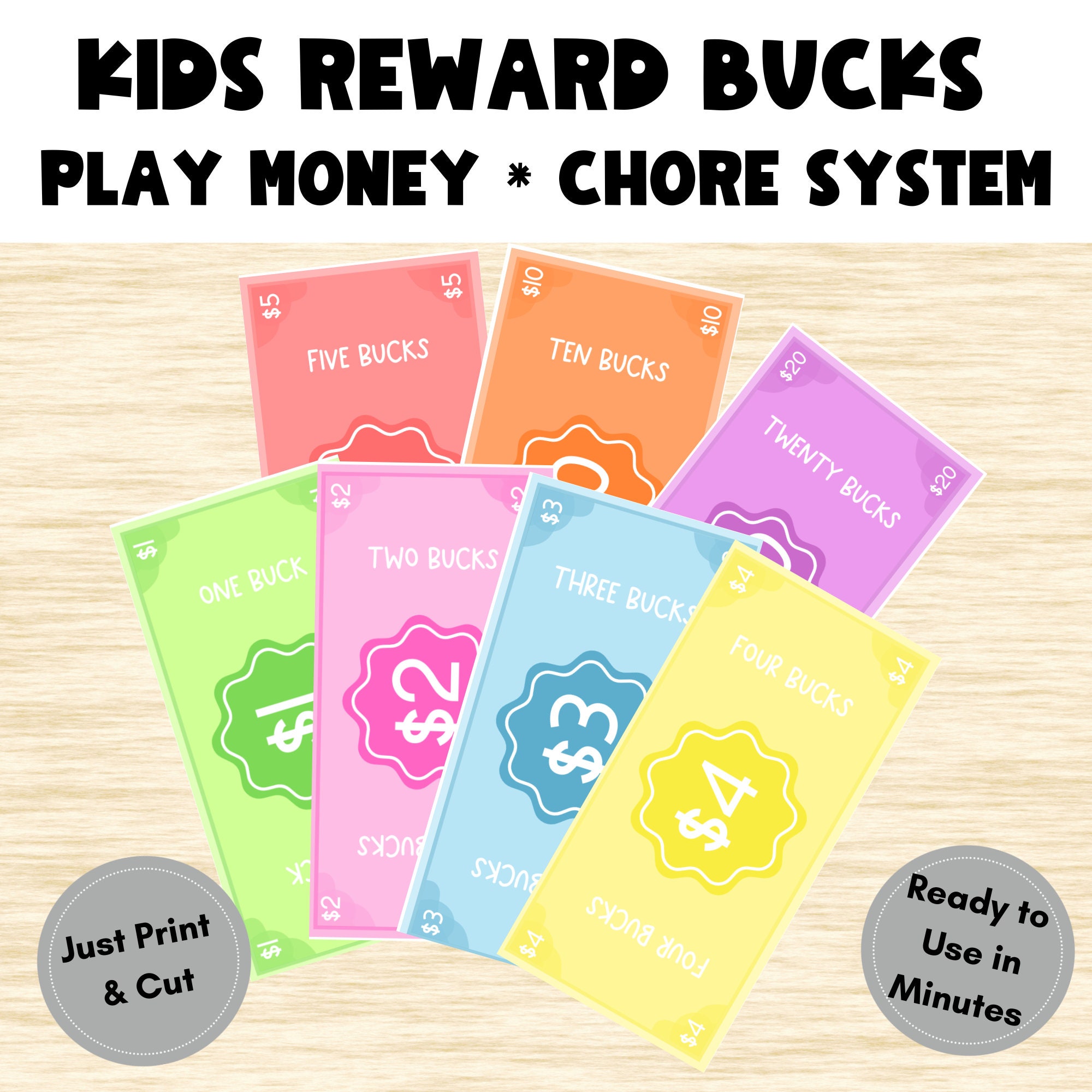 Reward Bucks for Kids, Downloadable, Money Award Bucks, Kids Chore ...